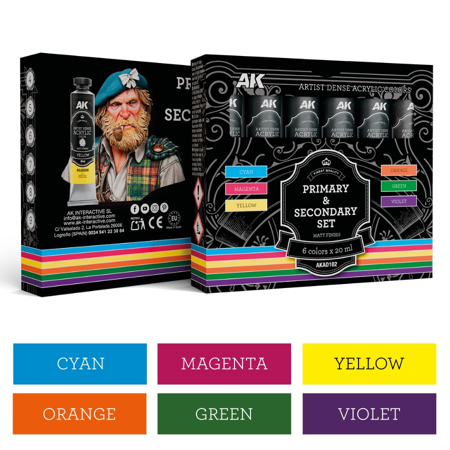 AK Interactive: DENSE ACRYLIC SETS - 6x 20ml - Artistic Model Paint Set ...