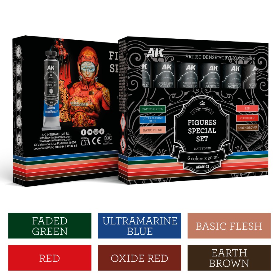 AK Interactive: DENSE ACRYLIC SETS - 6x 20ml - Artistic Model Paint Set ...